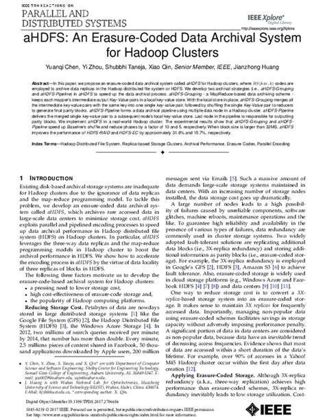 Pdf Ahdfs An Erasure Coded Data Archival System For Hadoop Clusters