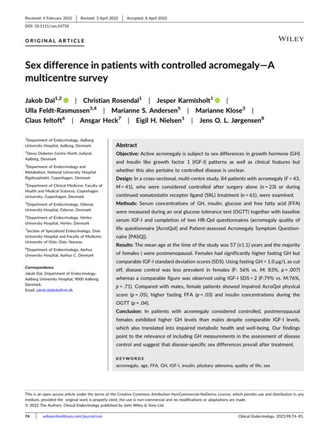 Pdf Sex Difference In Patients With Controlled Acromegaly A