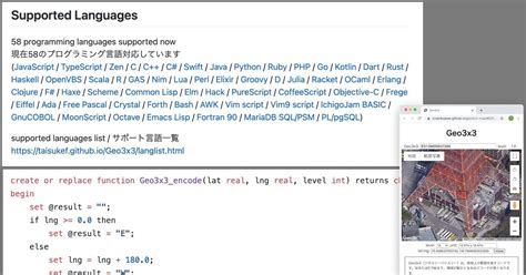 データベースと相性良いジオコーディングgeo3x3、postgresqlとmariadbのsqlに対応！対応言語数は58に