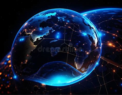 Abstract Digital World Map Globe Concept Of Global Connection Network And Data Transfer