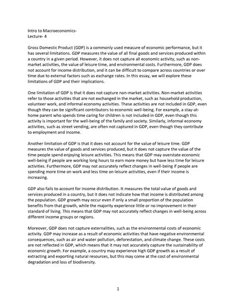 Intro To Microeconomics Lecture 4 Notes 1 Intro To Macroeconomics Lecture 4 Gross Domestic