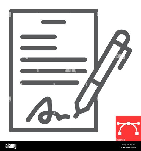 Contract Line Icon Document With Pen And Form Signature Vector Icon