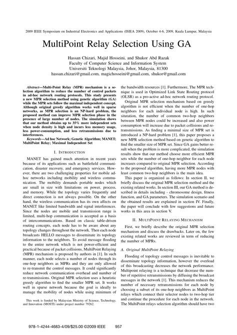 Pdf Multipoint Relay Selection Using Ga