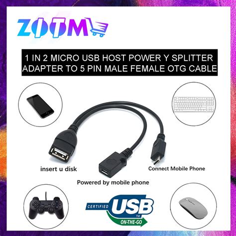 Micro Usb Male To Usb Female Host Otg Cable Y Splitter In Otg Micro Usb Shopee Malaysia