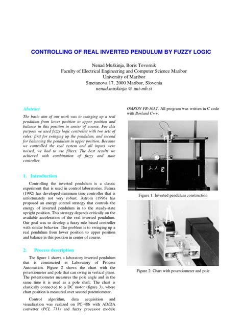 control of inverted pendulum pdf fuzzy logic nonlinear system