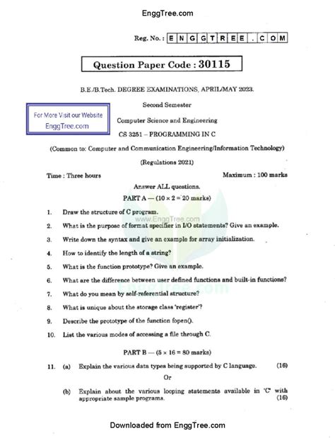 Cs3251 Programming In C Apr May 2023 Question Paper Download Computer
