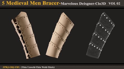 Artstation 5 Medieval Men Bracers Md Clo3d Zprj Fbx Obj Vol2