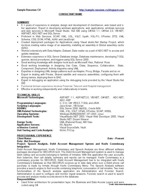 Sample Resume For Net Developer Fresher Williamson