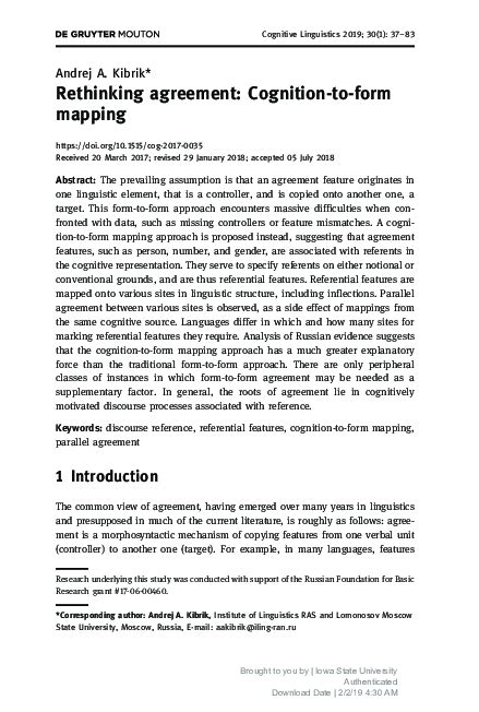 pdf rethinking agreement cognition to form mapping