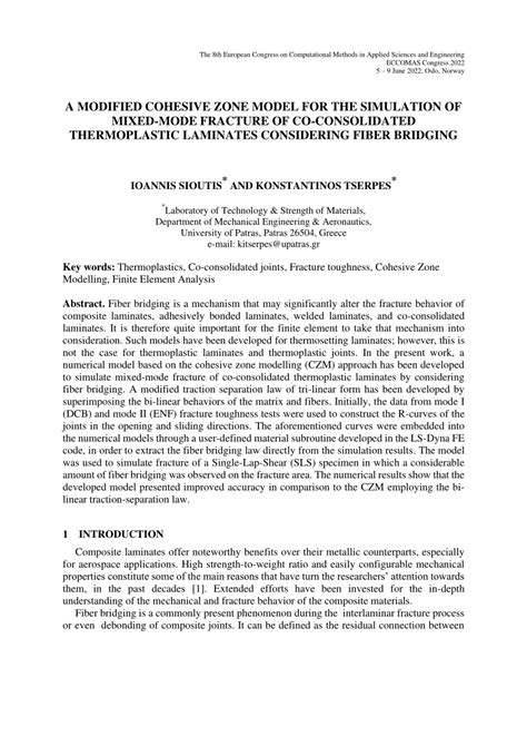 Pdf A Modified Cohesive Zone Model For The Simulation Of Mixed Mode Fracture Of Co