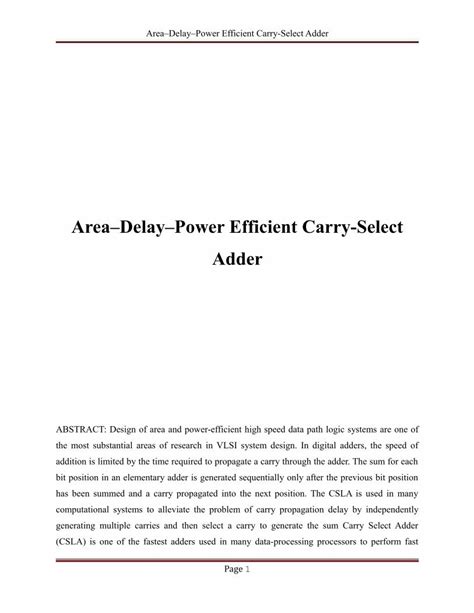 Pdf Low Power And Area Delay Efficient Carry Select Adder Dokumentips