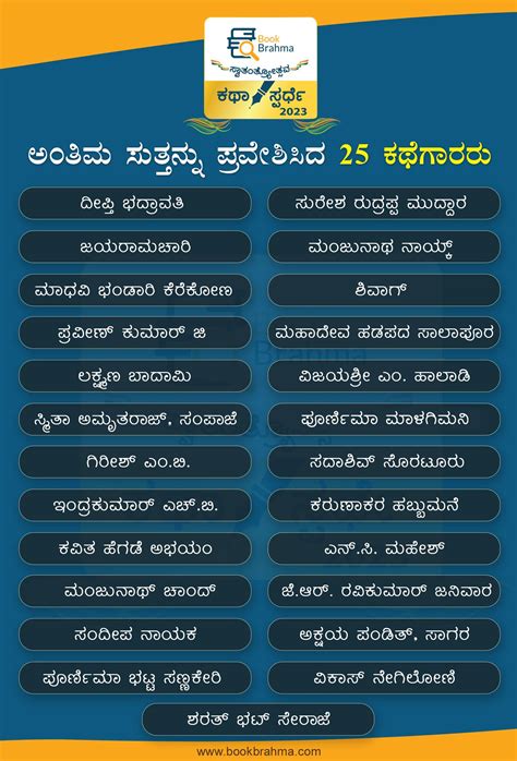 ‘ಬುಕ್‌ ಬ್ರಹ್ಮ ಸ್ವಾತಂತ್ರ್ಯೋತ್ಸವ ಕಥಾ ಸ್ಪರ್ಧೆ 2023 ಅಂತಿಮ ಸುತ್ತಿಗೆ ಆಯ್ಕೆಯಾದ 25 ಕಥೆಗಾರರ ಪಟ್ಟಿ