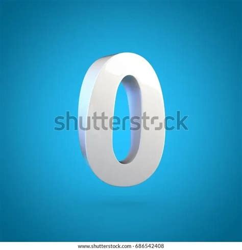 glossy white number 0 3d render font with glint and light reflection