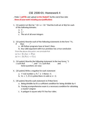 HW1 Cse Hw1 CSE 2500 01 Homework 1 Make 1 Pdf File And Upload On