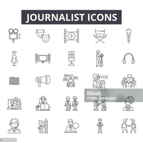 저널리스트 웹 및 모바일 디자인을 위한 라인 아이콘 편집 가능한 스트로크 기호입니다 기자 개요 개념 일러스트 기자 회견에 대한