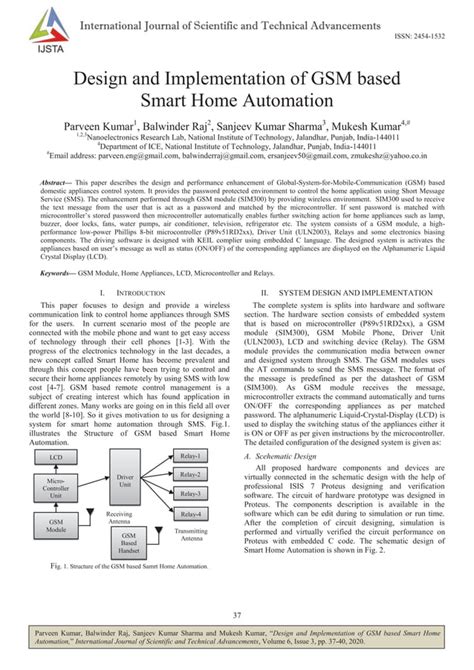 Research Article Design And Implementation Of Gsm Based Smart Home Automation Pdf