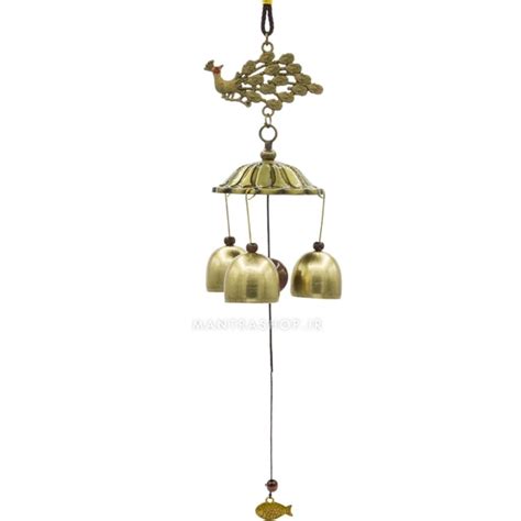 خرید و قیمت بادزنگ فنگ شویی فلزی سه زنگوله مدل طاووس کد 329 ترب