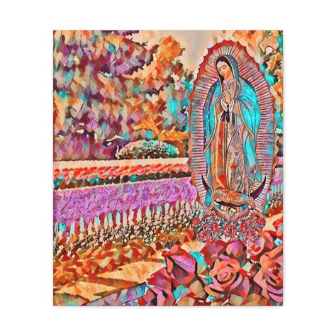 Vibrant La Virgen De Guadalupe In A Rose Garden Canvas Gallery Wraps