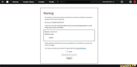 Warning Ur Content Monitors Have Determined That Your Behavior At Roblox Has Been In Violation