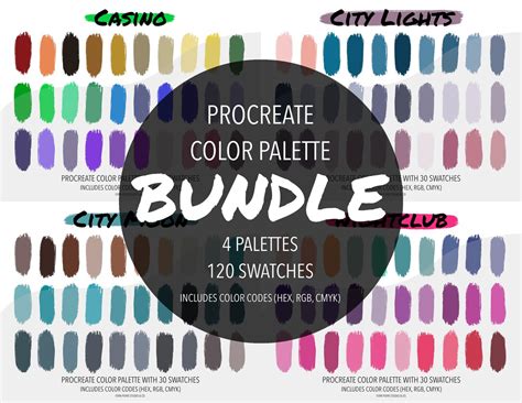 Procreate Color Palette Bundle 4 Palettes Nightlife Instant Download Digital File Color Swatches
