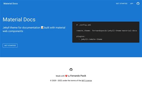 jekyll theme material docs