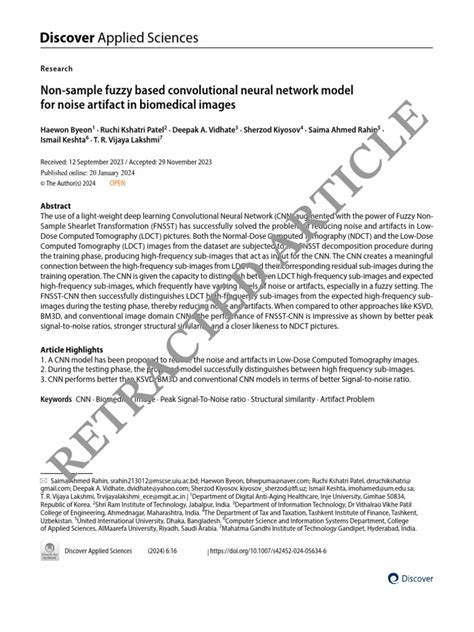 Retracted Article Non Sample Fuzzy Based Convolutional Neural Network Model For Noise Artifact