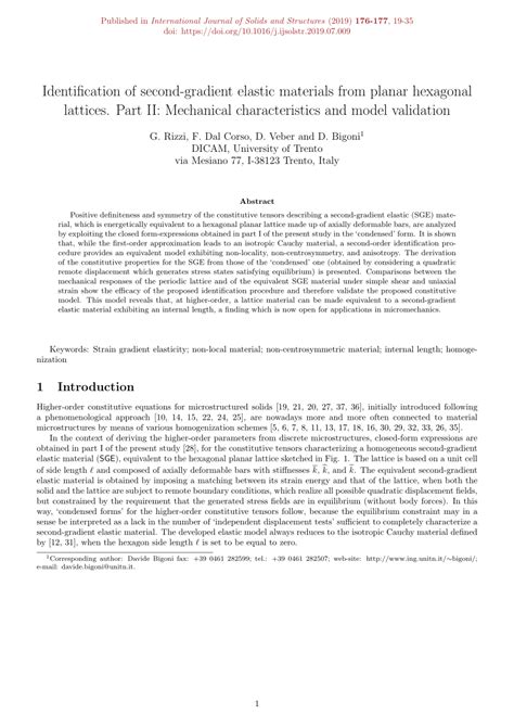 Pdf Identification Of Second Gradient Elastic Materials From Planar Hexagonal Lattices Part