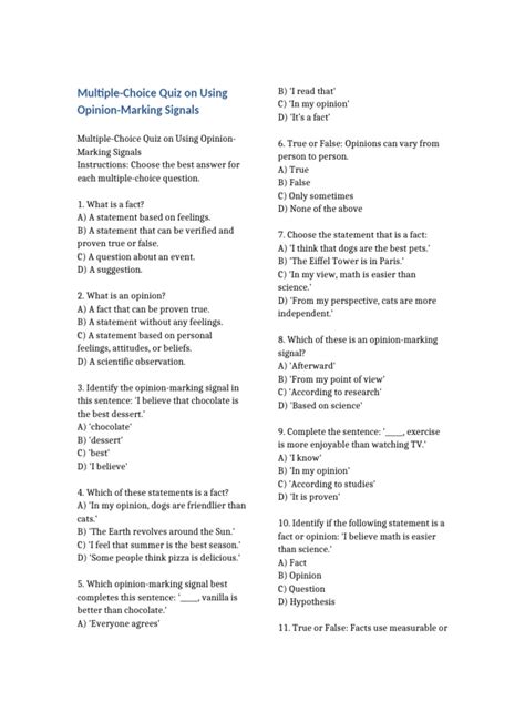 multiple choice quiz with answers pdf multiple choice cognition