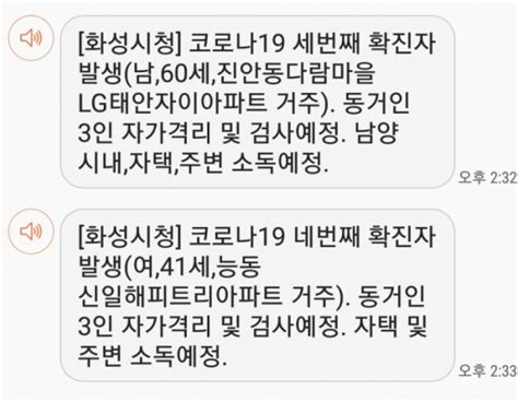 화성시청 안전 안내 문자 발송 진안동 60세 남성·능동 41세 여성3번·4번째 코로나 확진자 발생 이투데이