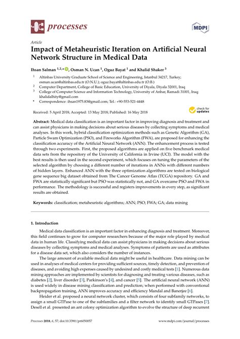 Pdf Impact Of Metaheuristic Iteration On Artificial Neural Network Structure In Medical Data
