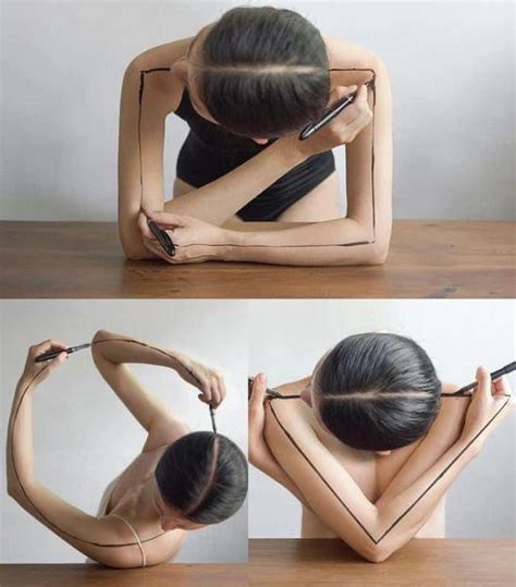 Woman Makes A Triangle Square And A Circle Using Her Arms Hair And A Marker R