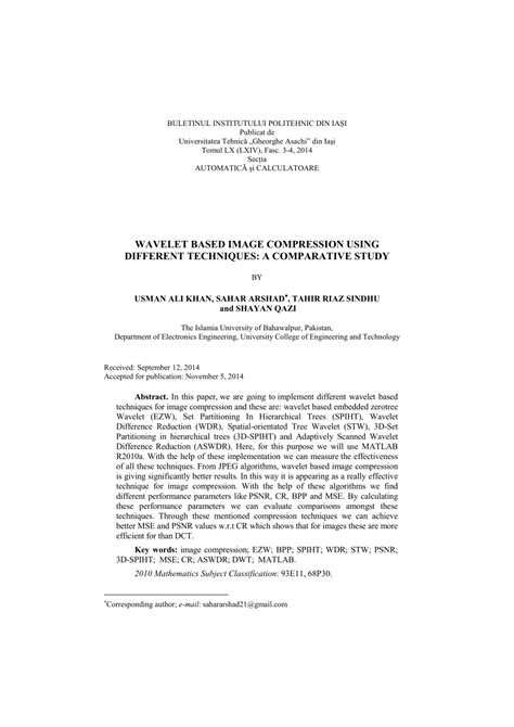 Pdf Wavelet Based Image Compression Using Different Techniques A