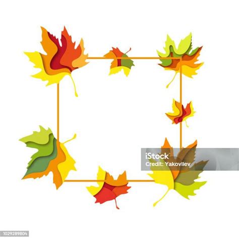 종이 단풍 모양 3d 디자인의 프레임을 잘라 엽서 배너 포스터 현수막에 대 한 글자의 템플릿 화려한 벡터 일러스트입니다 0명에 대한 스톡 벡터 아트 및 기타 이미지 Istock