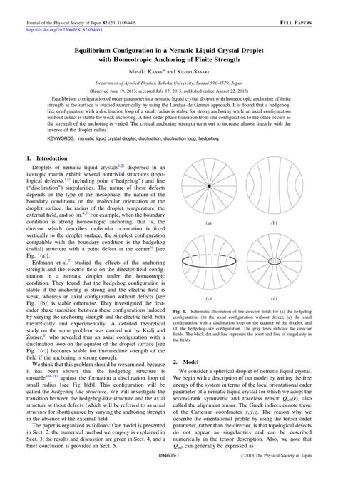 Pdf Equilibrium Configuration In A Nematic Liquid Crystal Droplet With Homeotropic Anchoring