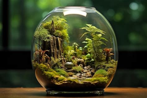 Premium Ai Image Miniature Ecosystem Inside A Delicately Arranged Terrarium