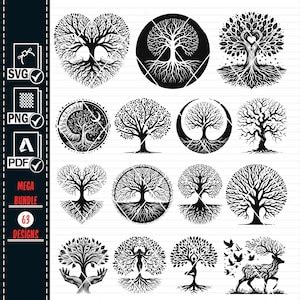 TREE SVG PNG Mega Bundle 3 Woman Tree Svg Lovers Tree Svg Tree Of Life Svg Heart Tree Of