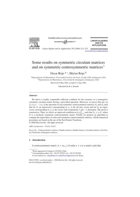 Pdf Some Results On Symmetric Circulant Matrices And On Symmetric Centrosymmetric Matrices