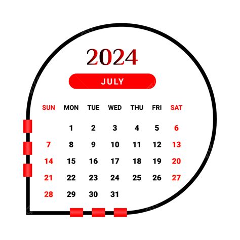 2024 July Month Calendar With Red And Black Calendar 2024 Monthly