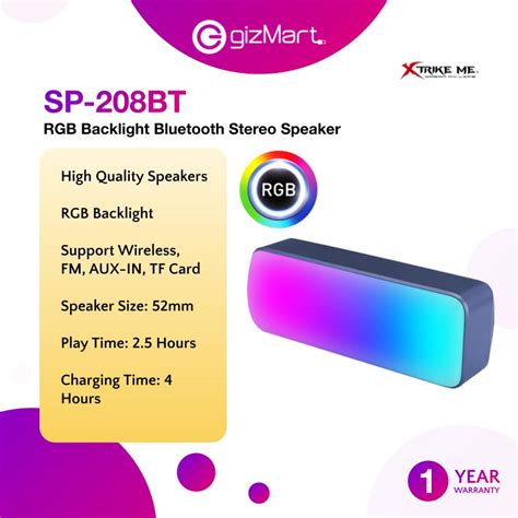 Xtrike Me Sp Bt Rgb Backlit Wireless Bluetooth Speaker With Mah Support Tf Usb Fm Aux