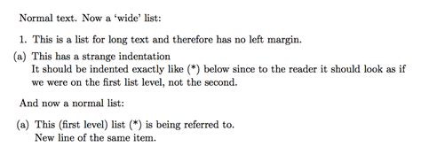 Indentation Make Sublist Look Like First Level List Tex Latex