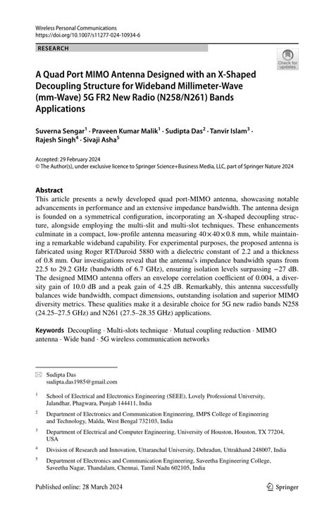 Pdf A Quad Port Mimo Antenna Designed With An X Shaped Decoupling Structure For Wideband