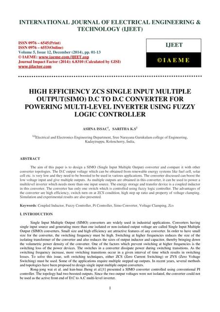 high efficiency zcs single input multiple output simo d c to d pdf