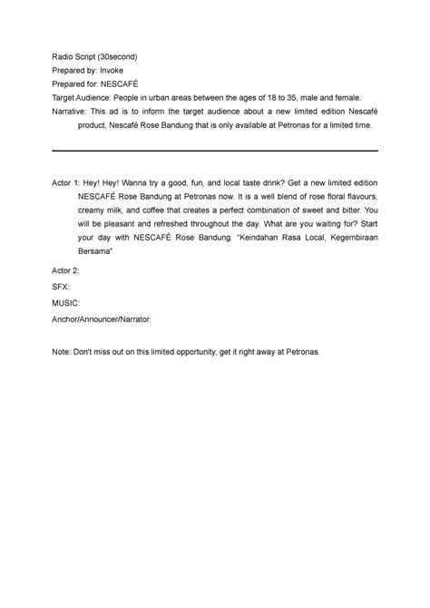 Radio Script Assignment Radio Script 30second Prepared By Invoke
