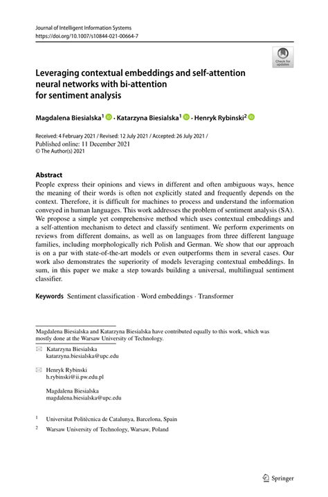 Pdf Leveraging Contextual Embeddings And Self Attention Neural