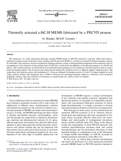 Pdf Thermally Actuated A Sich Mems Fabricated By A Pecvd Process
