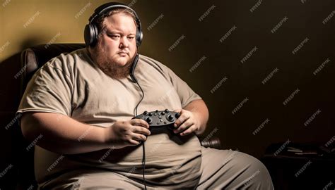 Premium Ai Image Overweight Man Gaming 2000pound Character Chubby