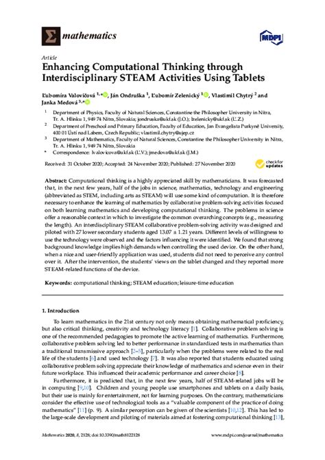 Pdf Enhancing Computational Thinking Through Interdisciplinary Steam Activities Using Tablets