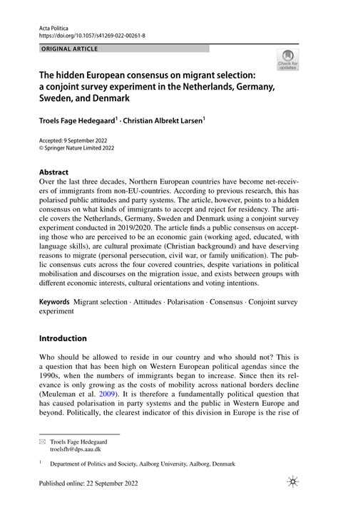 Pdf The Hidden European Consensus On Migrant Selection A Conjoint Survey Experiment In The