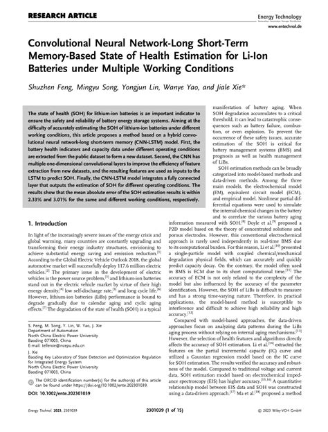 Convolutional Neural Network‐long Short‐term Memory‐based State Of Health Estimation For Li‐ion