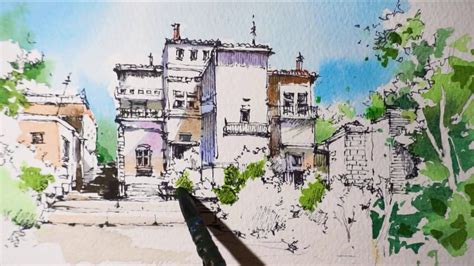 건물과 나무의표현법 어반스케치 스타일로 그리는 수채화 Urban Sketch Urban Sketching Abstract Watercolor Landscape